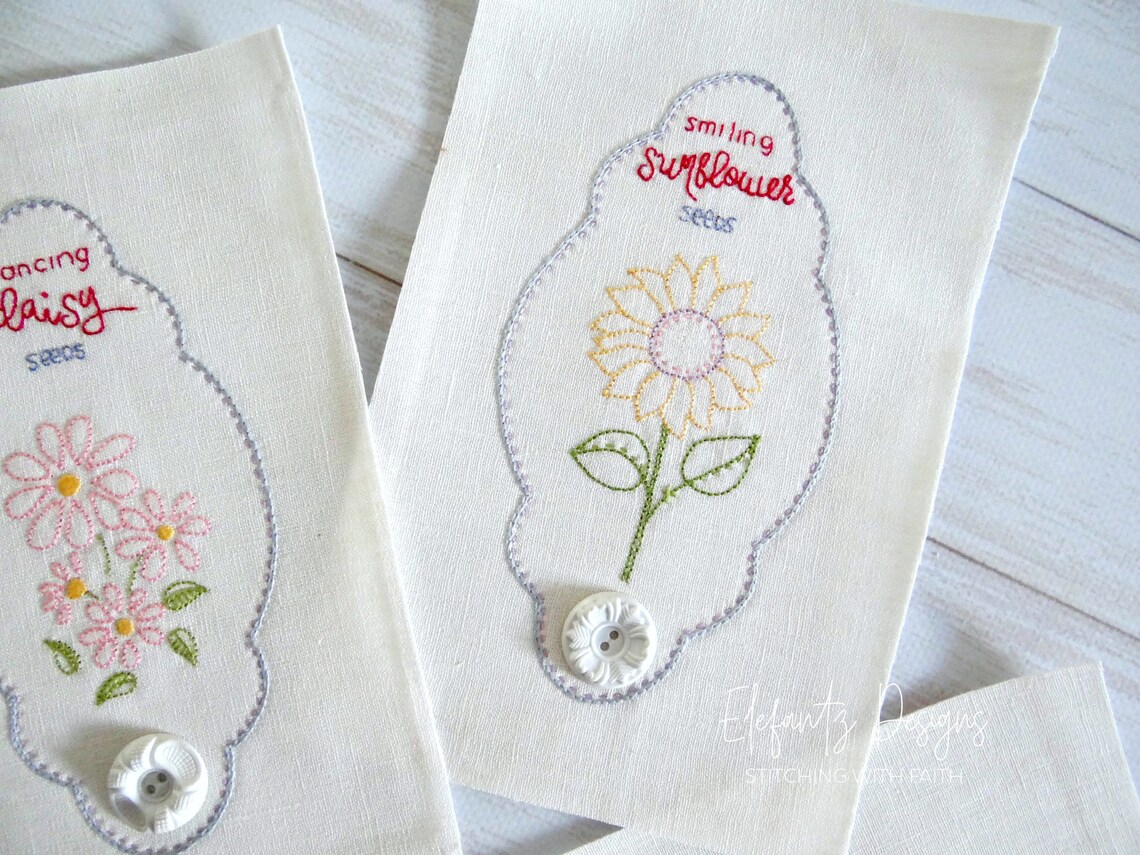 Set of 4 Flower Seed Packet Hand Embroidery Patterns - Etsy