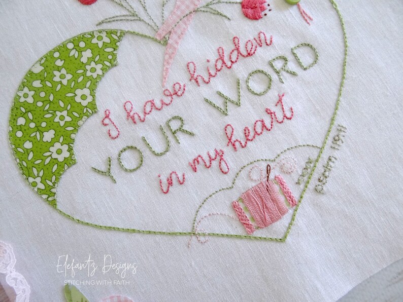 Hidden in My Heart - Hand Embroidery Pattern - Psalm 119:11 - Digital ...