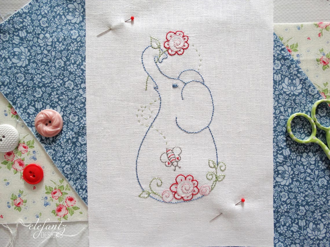 Elephant in the Garden - Hand Embroidery Pattern - Digital Download - Etsy