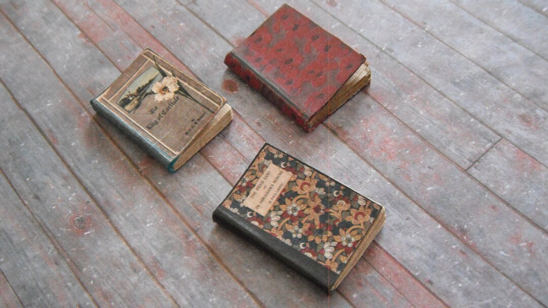 Miniature Antique Book Set – 1:12 Scale Vintage Dollhouse Books • Tiny ...