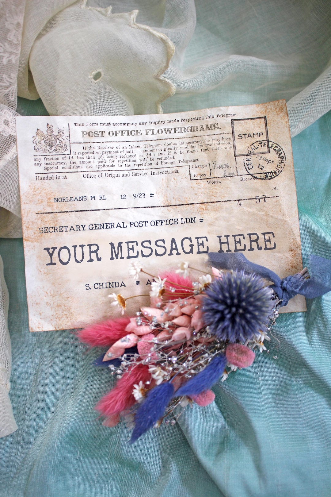 Dried Flower Bouquet With Vintage Telegram – Flowergram Gift - Etsy