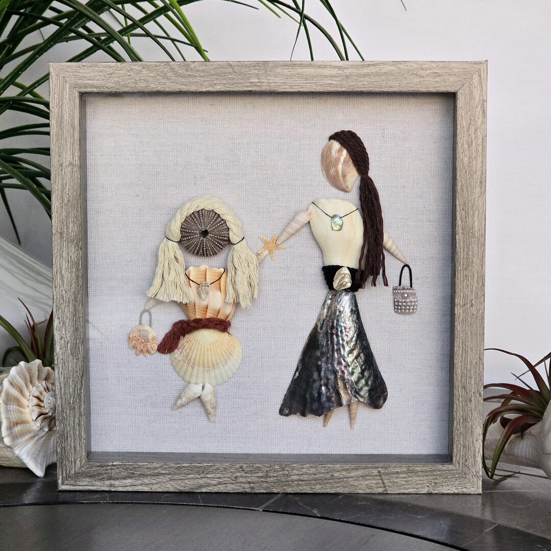 Seashell Mosaic Art Shadowbox - 10x10 Mother and Daughter #129 - Etsy