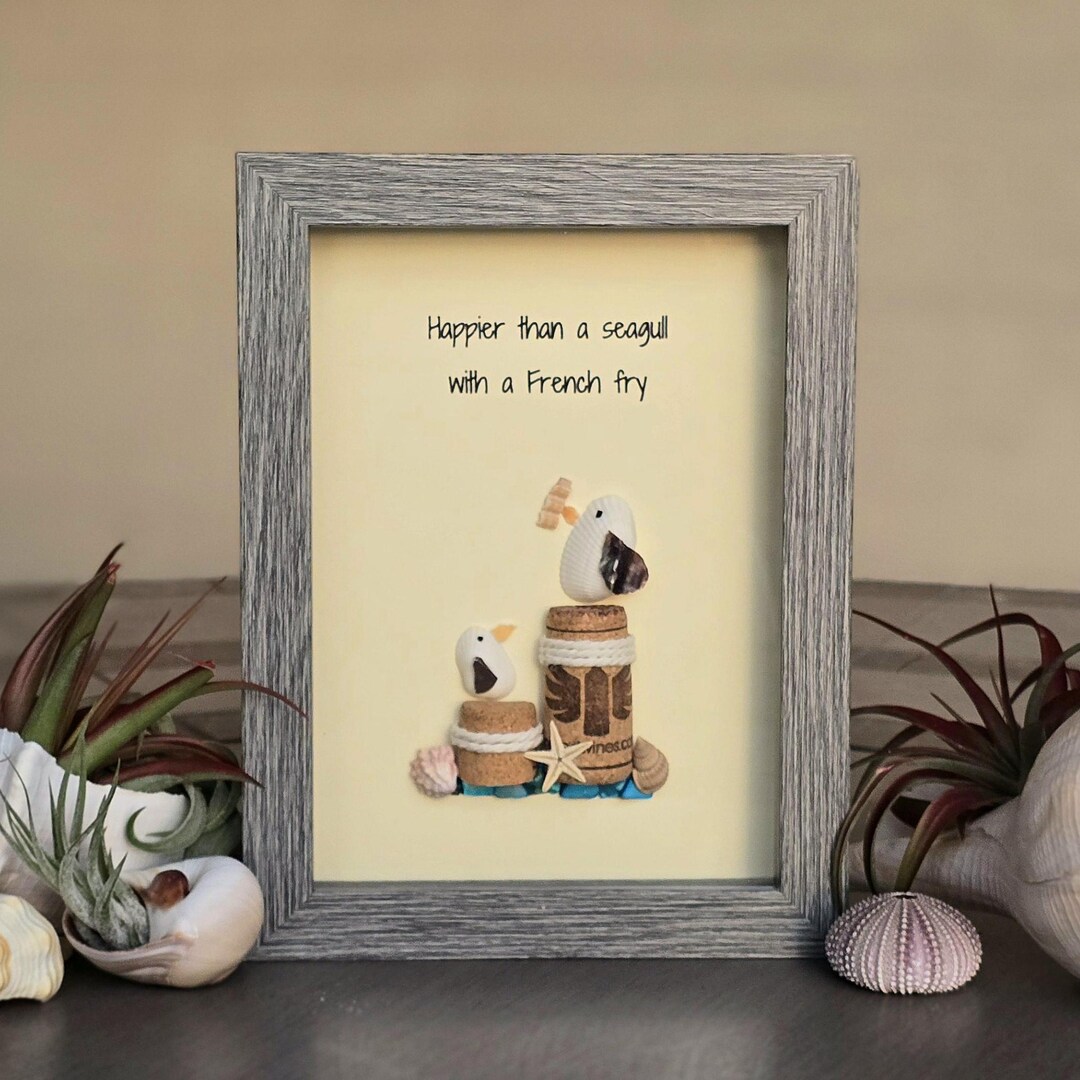 Seashell Mosaic Art Shadowbox - 5x7 Seagull With a French Fry #182 - Etsy