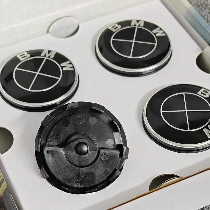 Floating BMW Logo Emblem Set of 4 Full Black RED BMW Alloy Wheel Centre ...