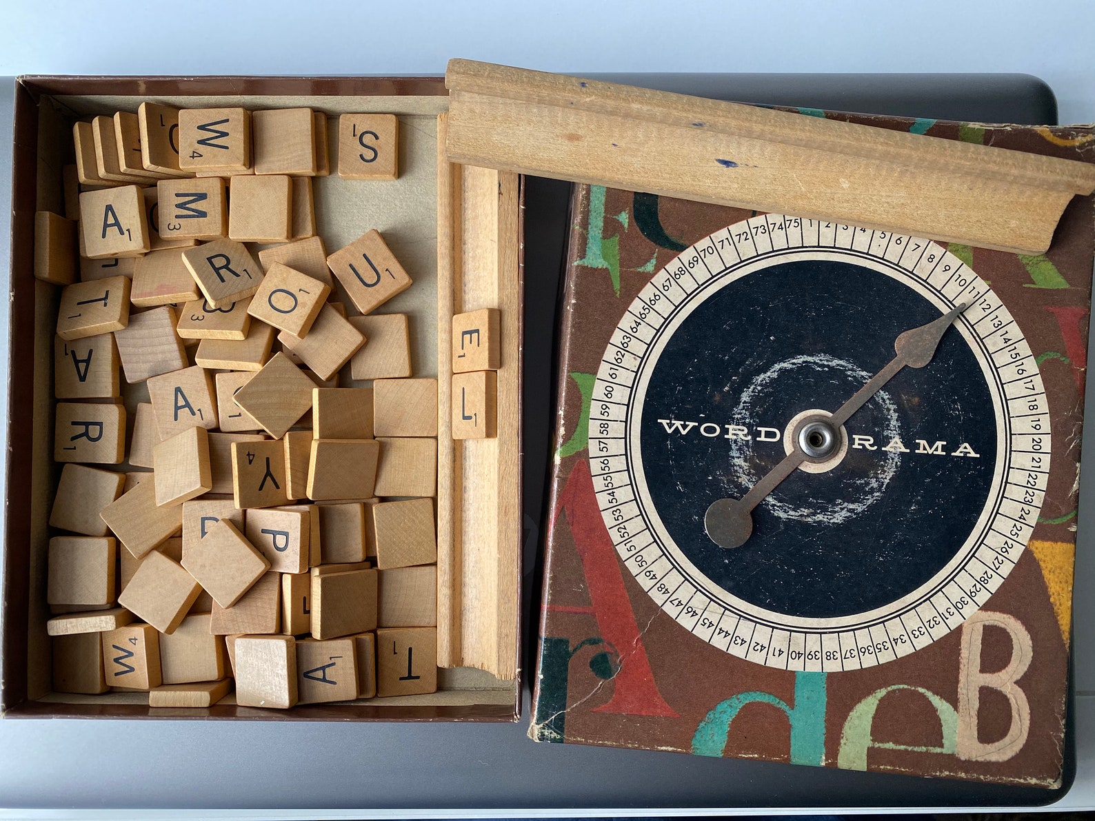 Scrabble Tiles Set With Two Tile Holders and Word O Rama Spinner Box ...