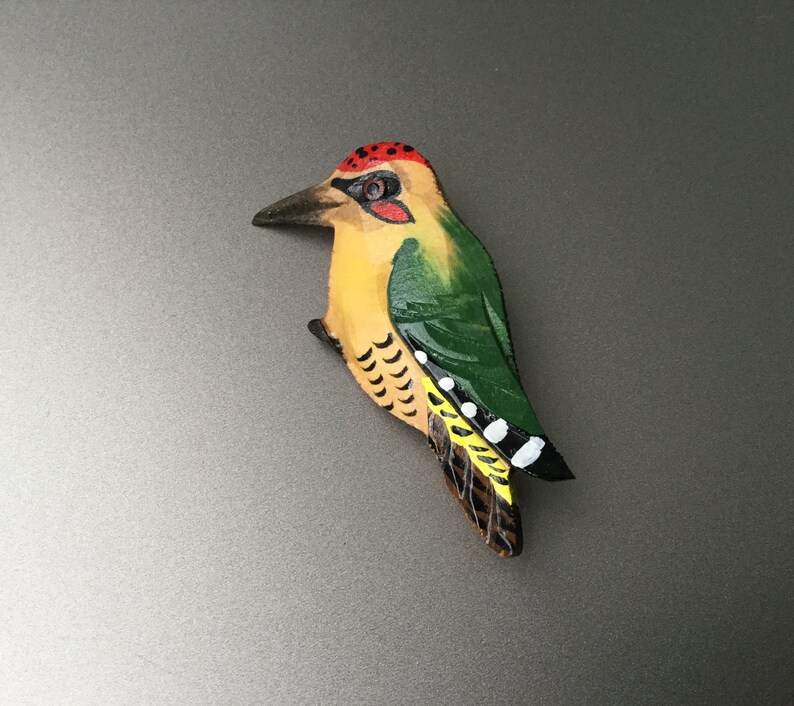 Carved Wood Hand Painted Woodpecker Flicka Bird Brooch - Etsy