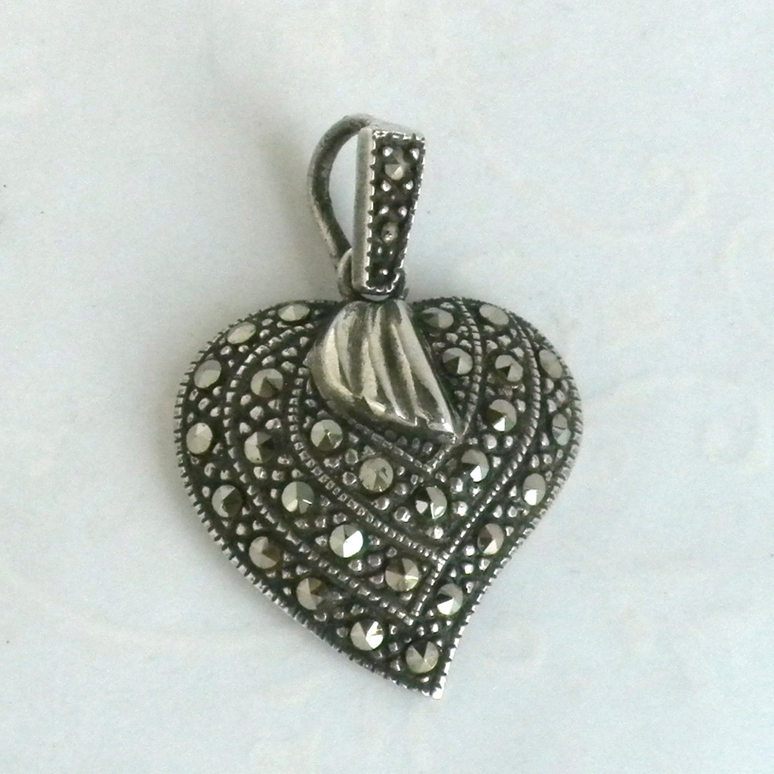Vintage Sterling Silver Marcasite Heart Pendant - Etsy