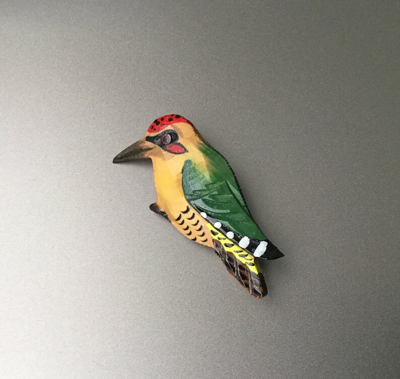 Carved Wood Hand Painted Woodpecker Flicka Bird Brooch - Etsy