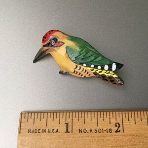 Carved Wood Hand Painted Woodpecker Flicka Bird Brooch - Etsy