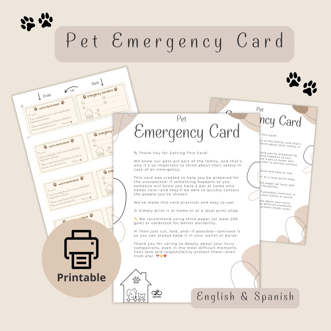 Pet Emergency Contact Card, Home Alone Printable, Editable Pet Safety ...