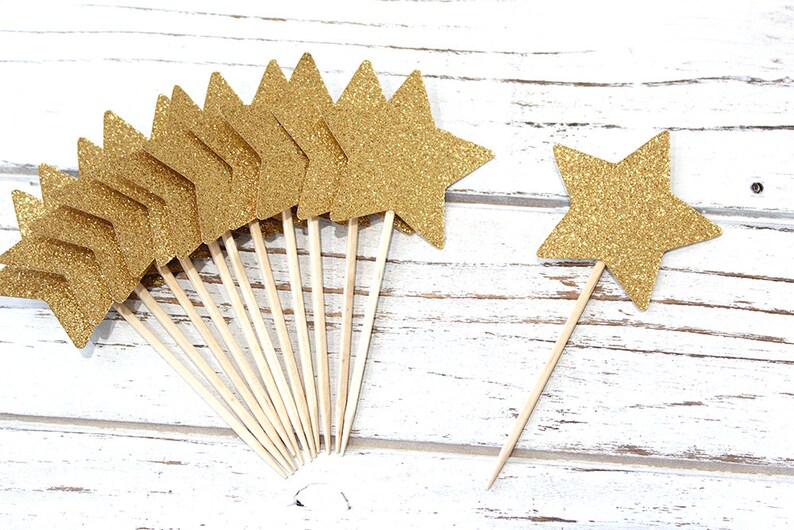 Gold or Silver Glitter Star Cupcake Toppers - Set of 12 - Etsy
