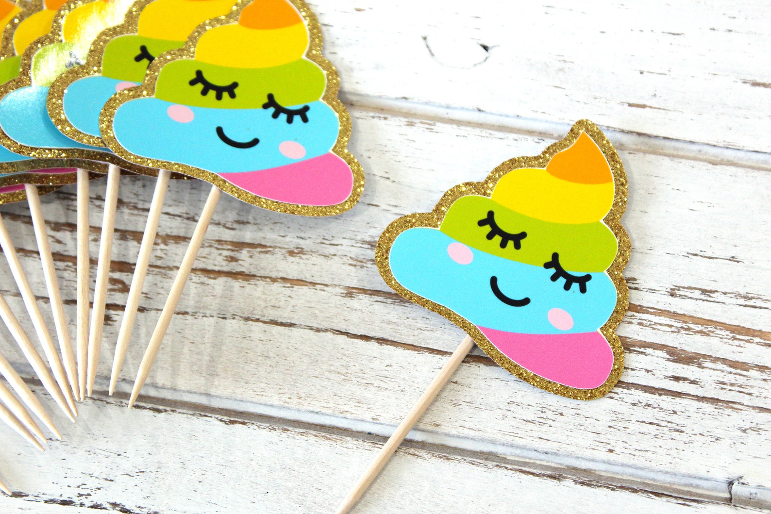 Unicorn Poop Emoji Cupcake Toppers Set of 12 - Etsy