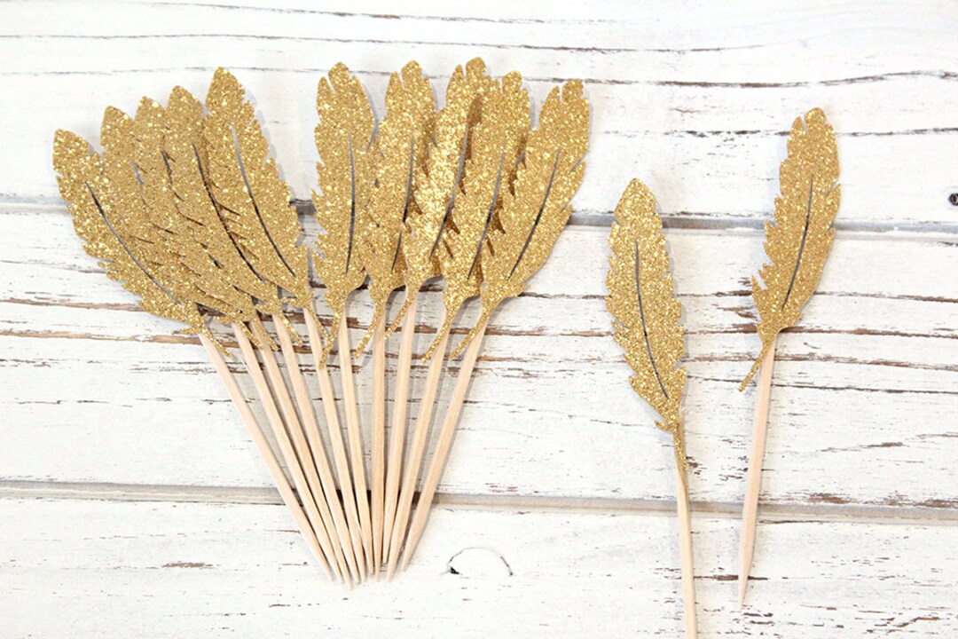 Gold Glitter Feather Cupcake Toppers Set of 12 - Etsy