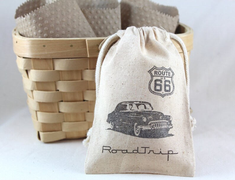 Route 66 retro car Party Favor bags set of 10 4x6 muslin | Etsy