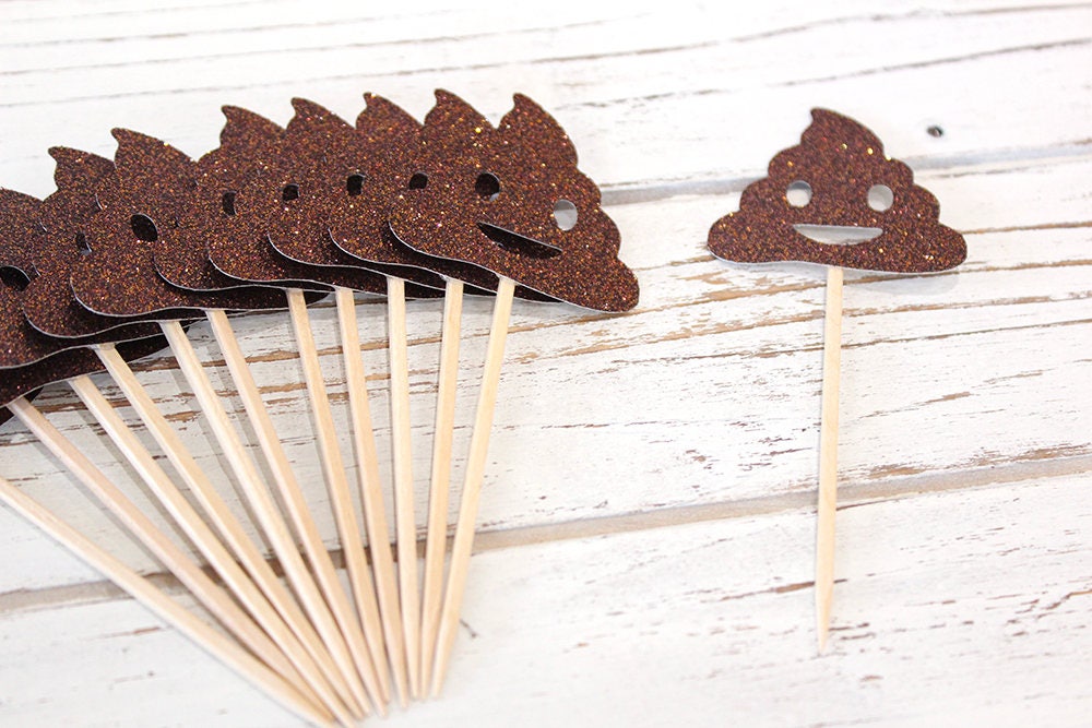Poop Emoji Gold Glitter Cupcake Toppers Set of 12 | Etsy