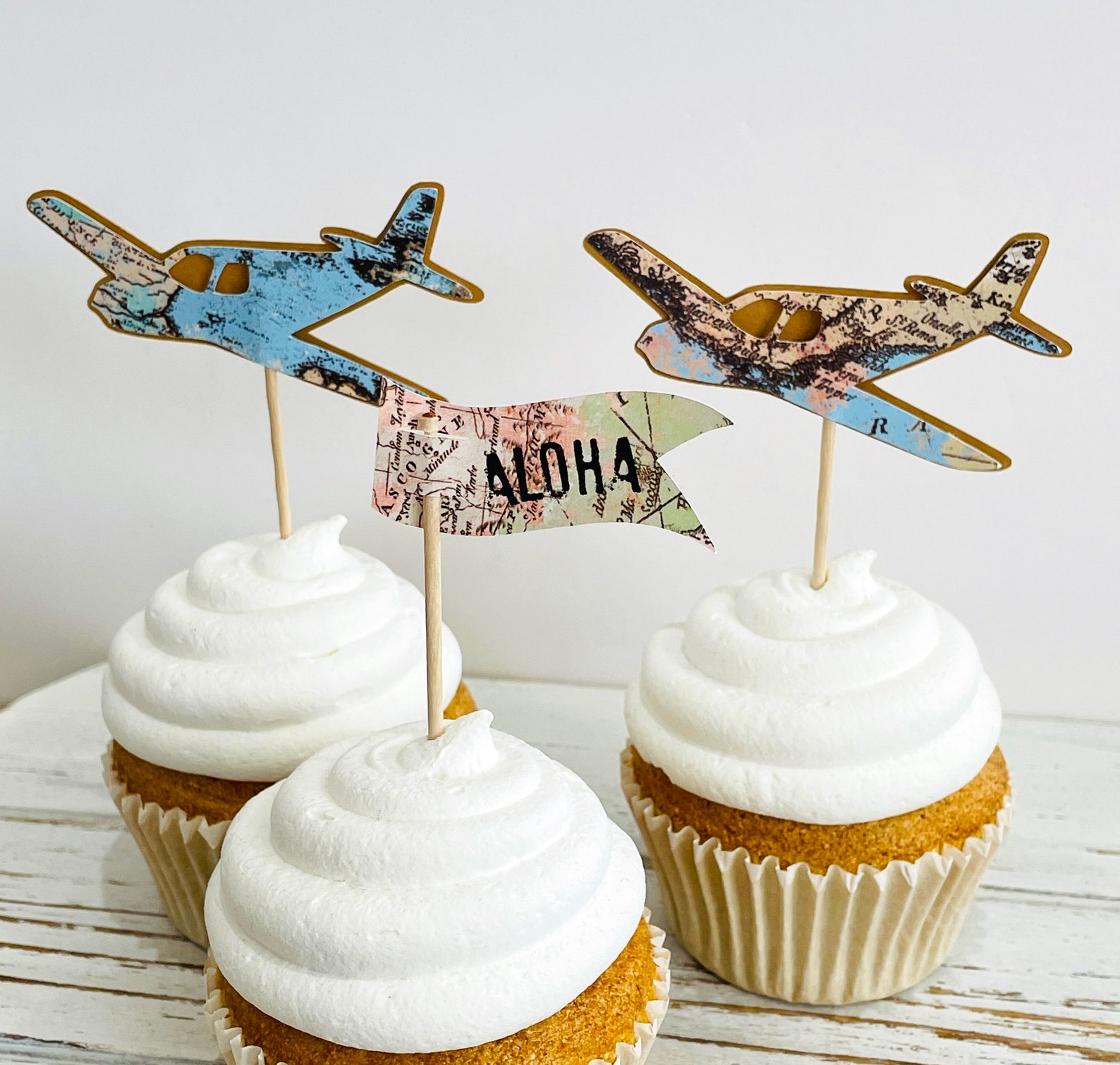 Vintage Map Flag Cupcake Toppers - Set of 12 - Vintage Map Flag Toppers ...