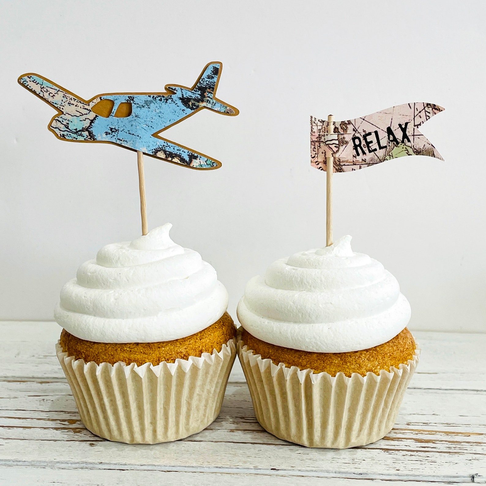 Vintage Map Flag Cupcake Toppers Set of 12 Vintage Map - Etsy