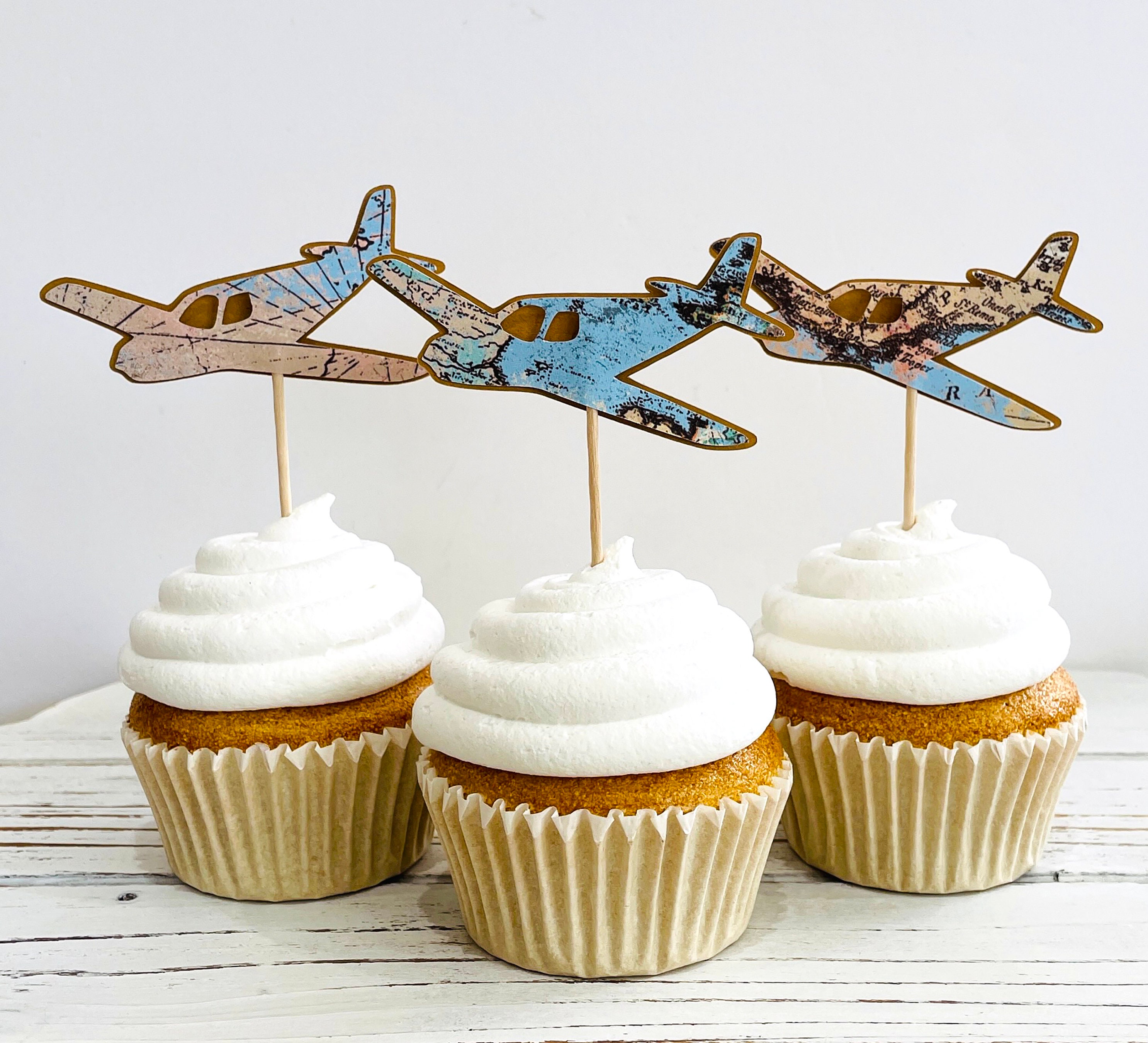 Travel Map Airplane Cupcake Toppers Set of 12 Vintage Map | Etsy