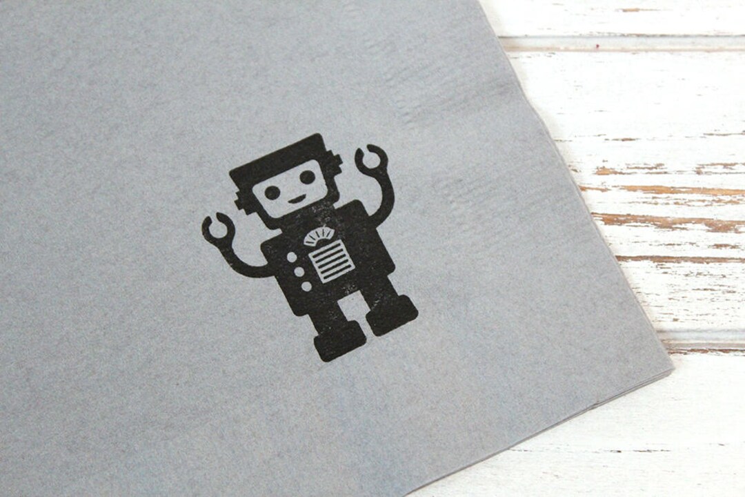 Robot Party Napkins - Set of 25 (5 Different Images) - 3 Ply, 1/4 Fold ...