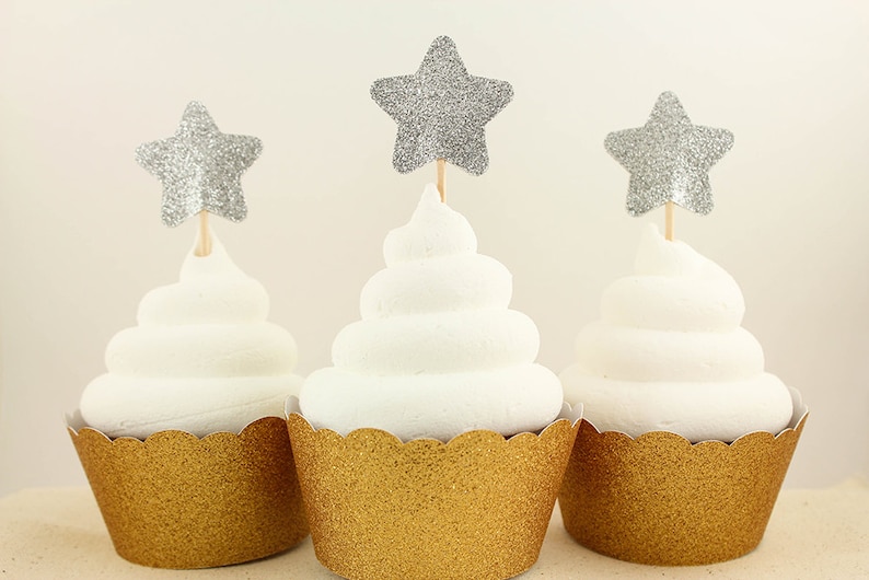 Silver Glitter Star Cupcake Toppers Set of 12 - Etsy