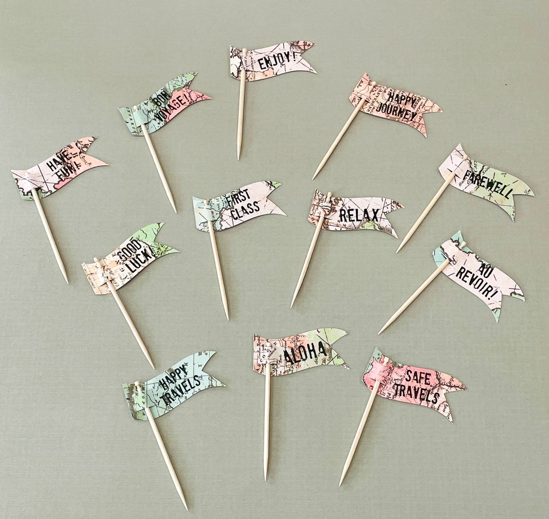 Vintage Map Flag Cupcake Toppers - Set of 12 - Vintage Map Flag Toppers ...