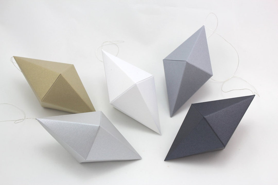 Geometric Paper Gem Ornaments - Dipyramid - Shimmery Metallics - Set of ...