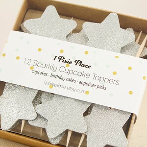 Silver Glitter Star Cupcake Toppers - Set of 12 - Etsy