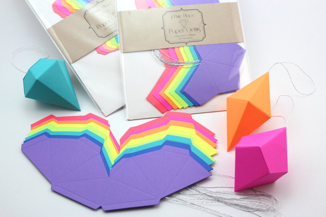 DIY Paper Ornaments Paper Diamonds Neon Bright Rainbow | Etsy
