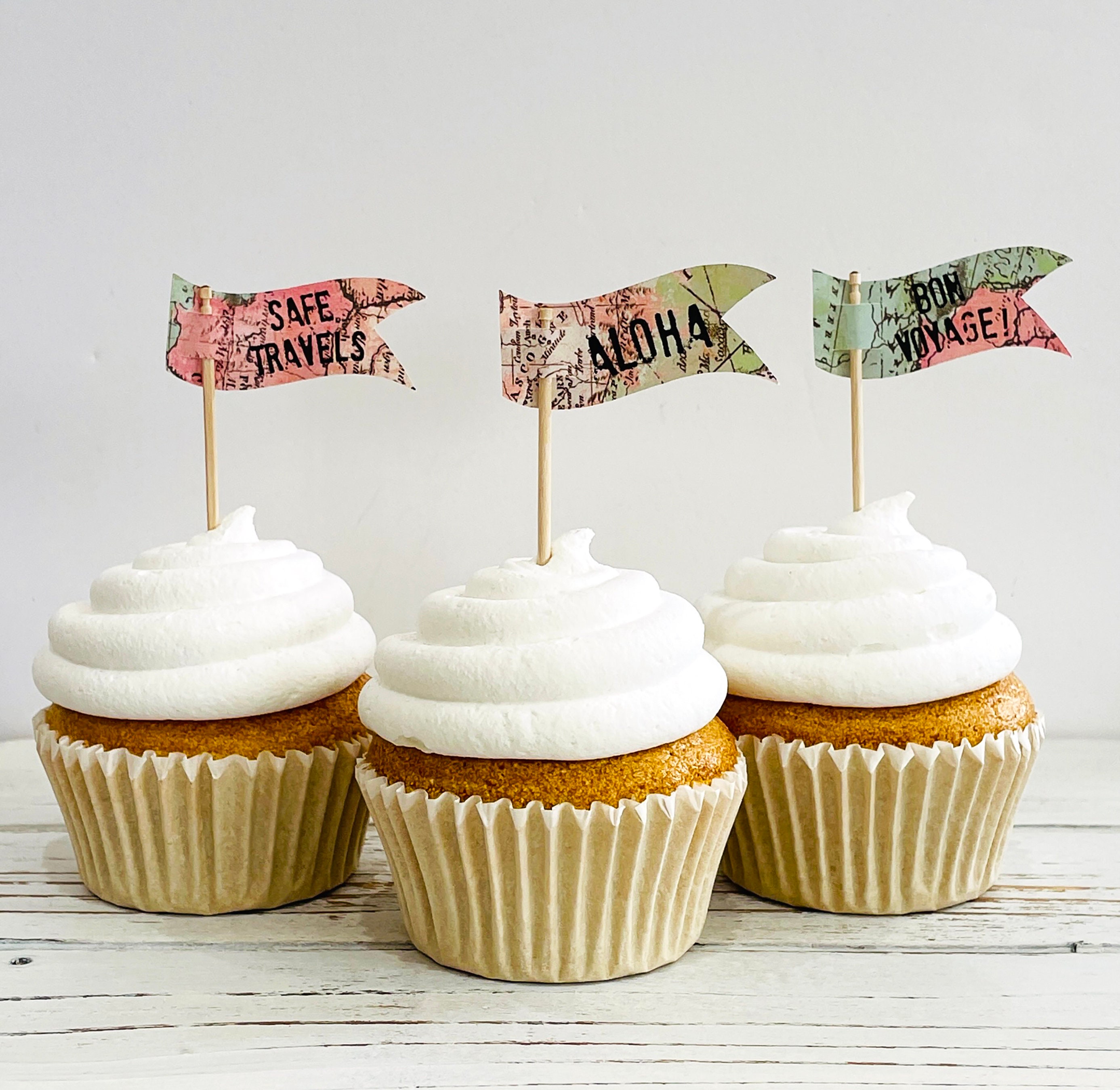 Vintage Map Flag Cupcake Toppers - Set of 12 - Vintage Map Flag Toppers ...
