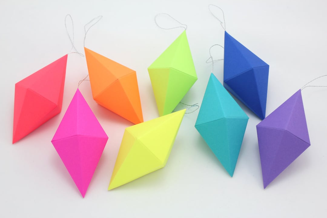 DIY Crafts - Geometric Paper Gem Ornaments - Dipyramid - Neon Bright ...