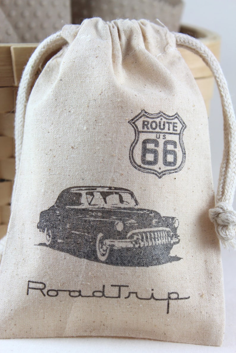 Route 66 retro car Party Favor bags set of 10 4x6 muslin | Etsy