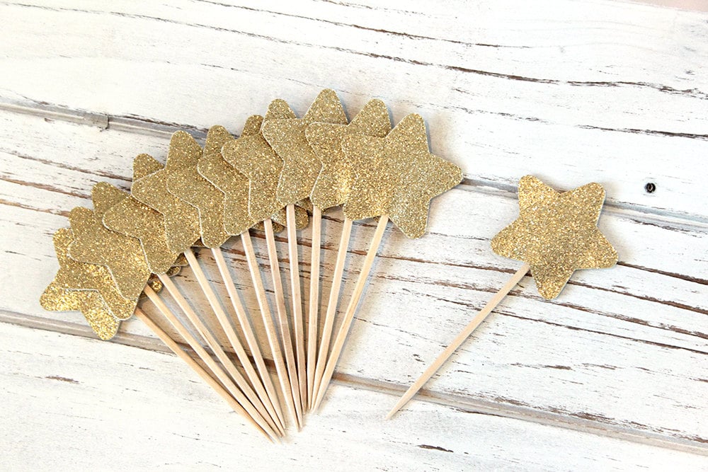 Gold Glitter Star Cupcake Toppers - Set of 12 - Etsy