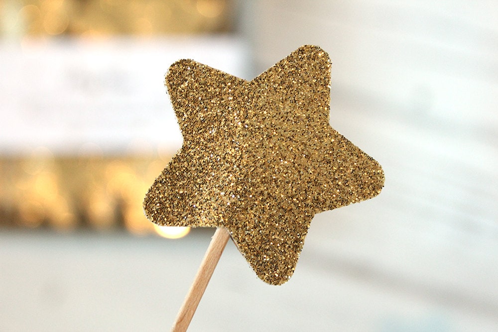 Gold Glitter Star Cupcake Toppers - Set of 12 - Etsy