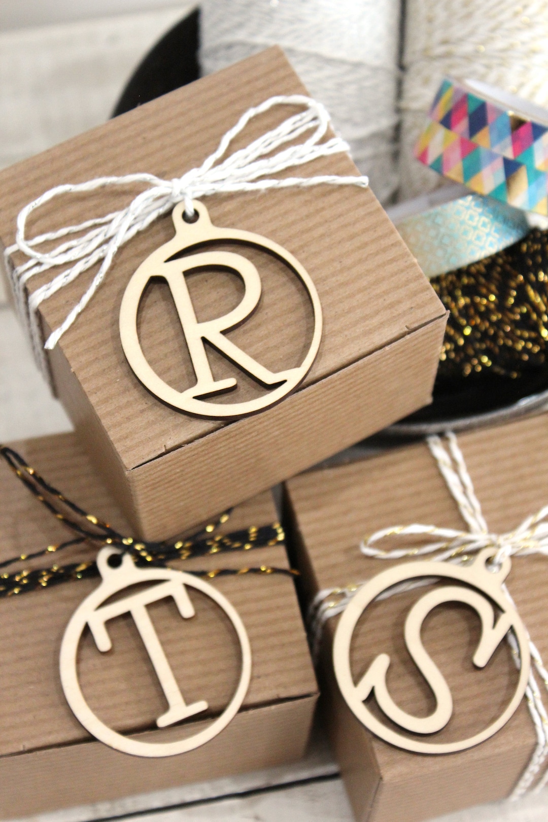 Custom Initial Wooden Gift Tag – Birch Christmas Ornament - Etsy