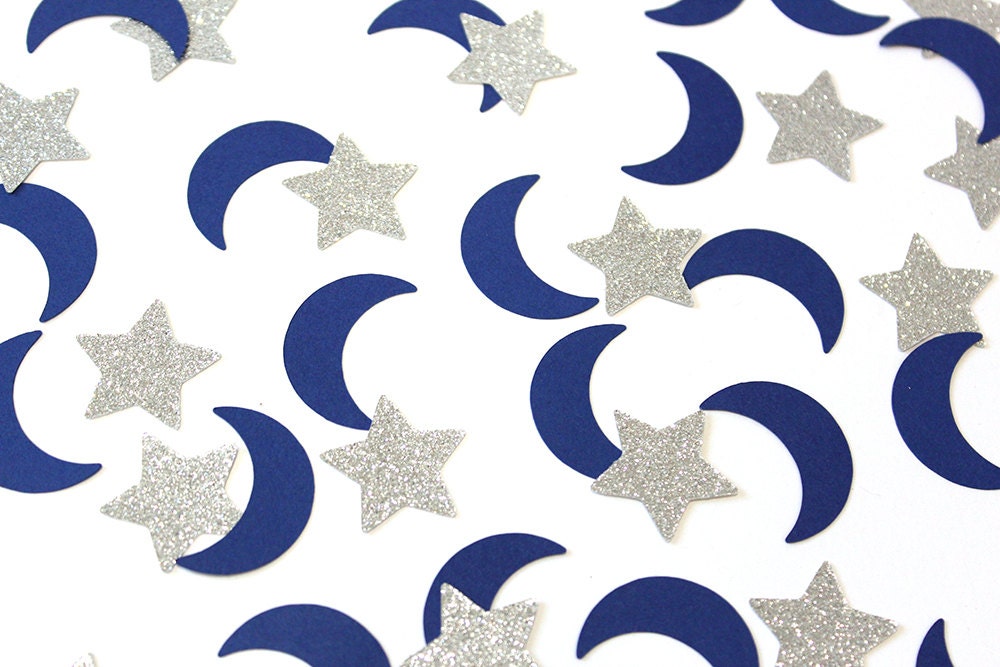 Blue Moon and Silver Stars Glitter Confetti Love You to the - Etsy
