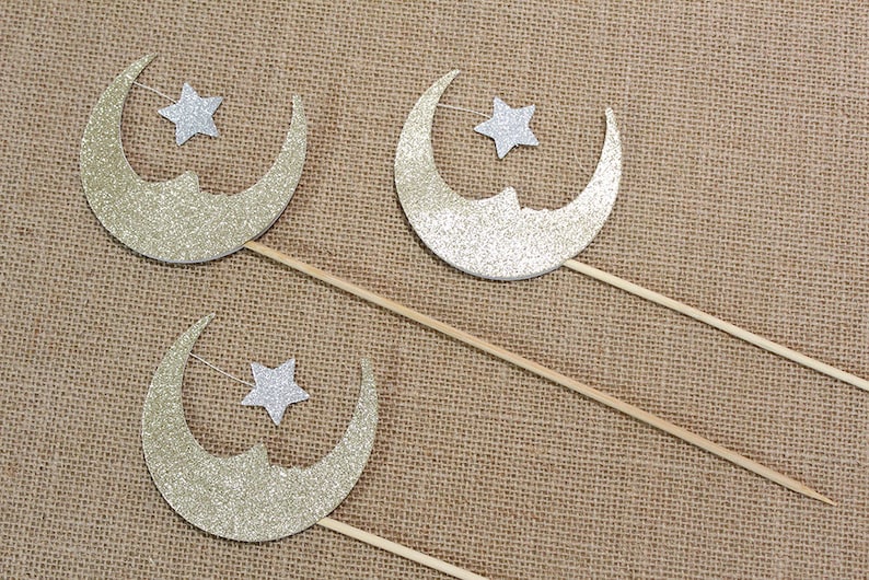 Gold Glitter Moon and Star Centerpiece Sticks - Set of 3 - Etsy