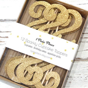 Gold or Silver Glitter Number Cupcake Toppers - Set of 12 - Etsy