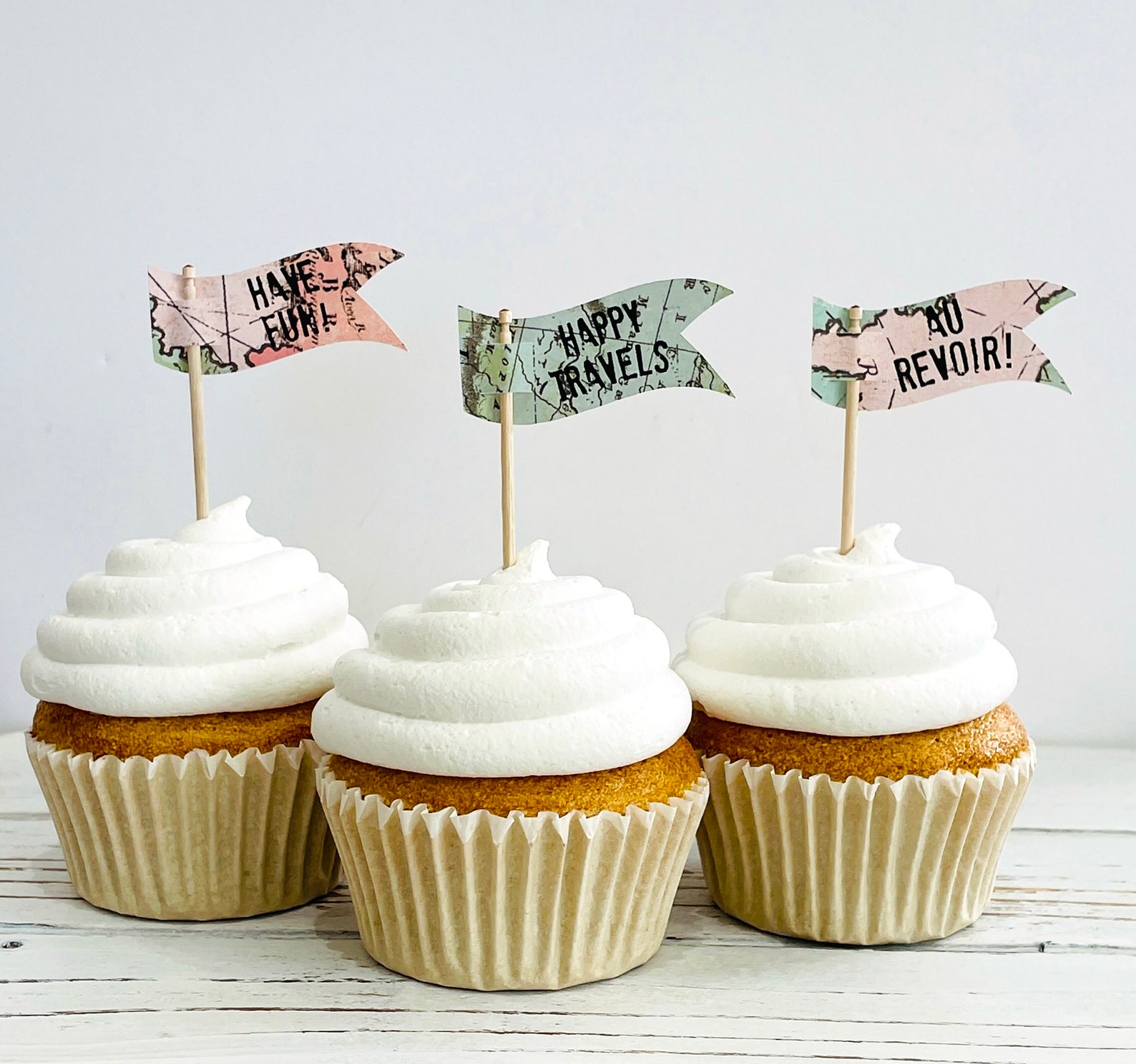 Vintage Map Flag Cupcake Toppers - Set of 12 - Vintage Map Flag Toppers ...