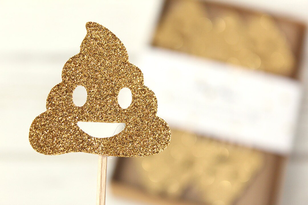 Poop Emoji Gold Glitter Cupcake Toppers Set of 12 - Etsy