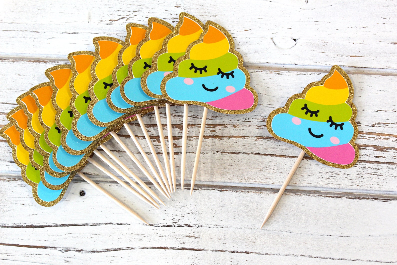 Unicorn Poop Emoji Cupcake Toppers Set of 12 - Etsy
