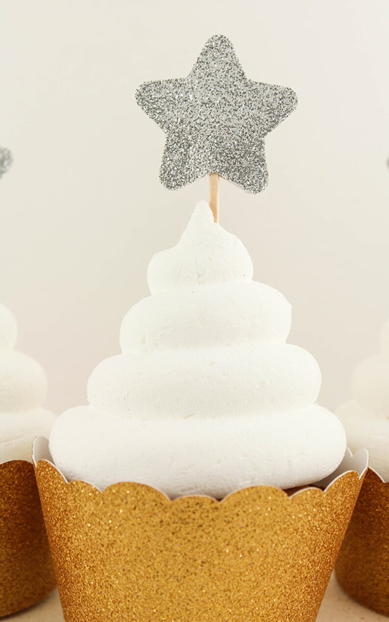 Silver Glitter Star Cupcake Toppers Set of 12 - Etsy