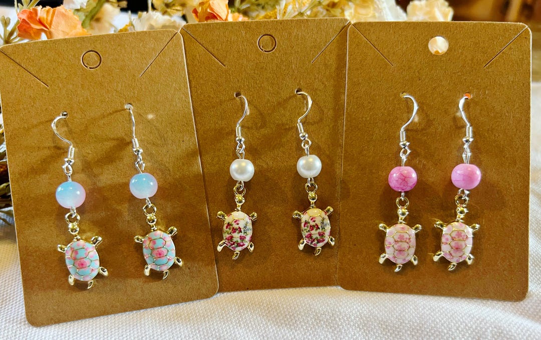 Cute Marble Vintage Effect Turtle/tortoise Themed Dangle Earrings ...