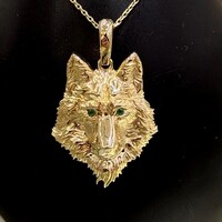 14K Solid Gold Howling Wolf Necklace, Personalized Wolf Head Pendant ...