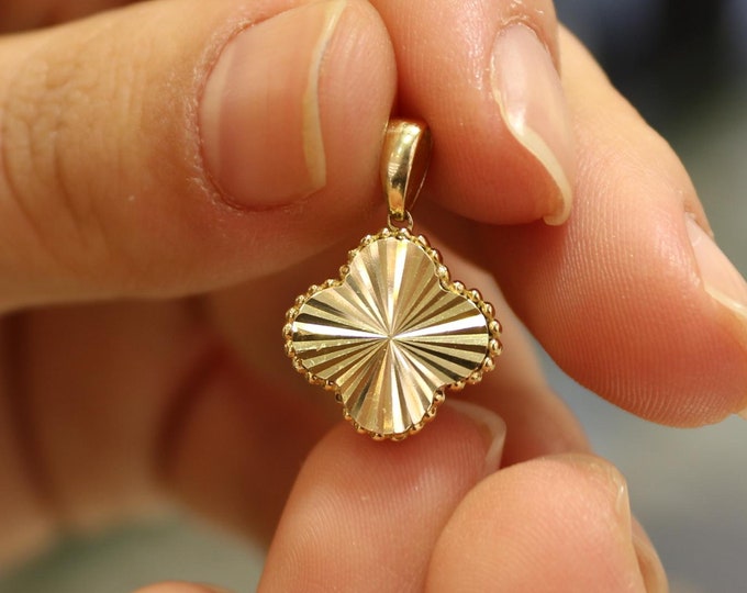 14K Solid Gold Four Leaf Clover Charm Pendant, Lucky Clover Necklace ...