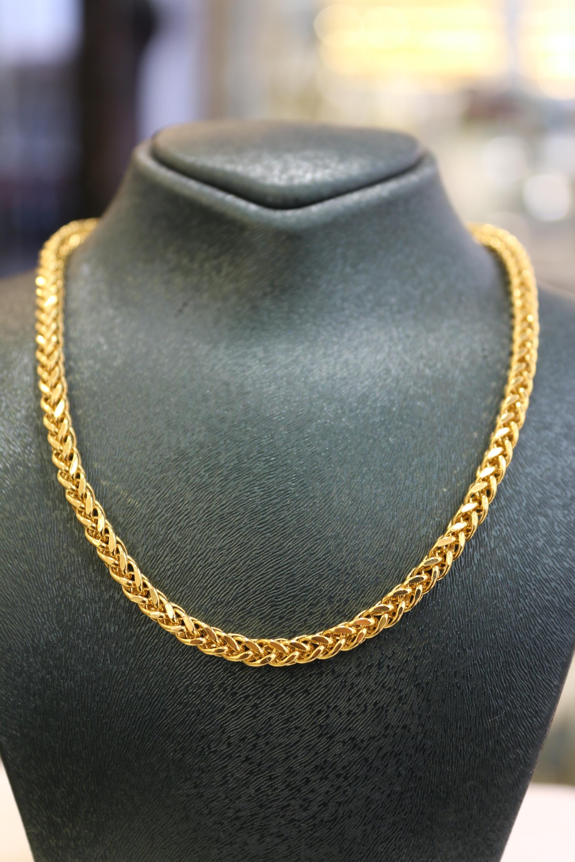 22k Gold Foxtail Chain Necklace, 3.20mm, Gold Chain, Jewelry for Men ...