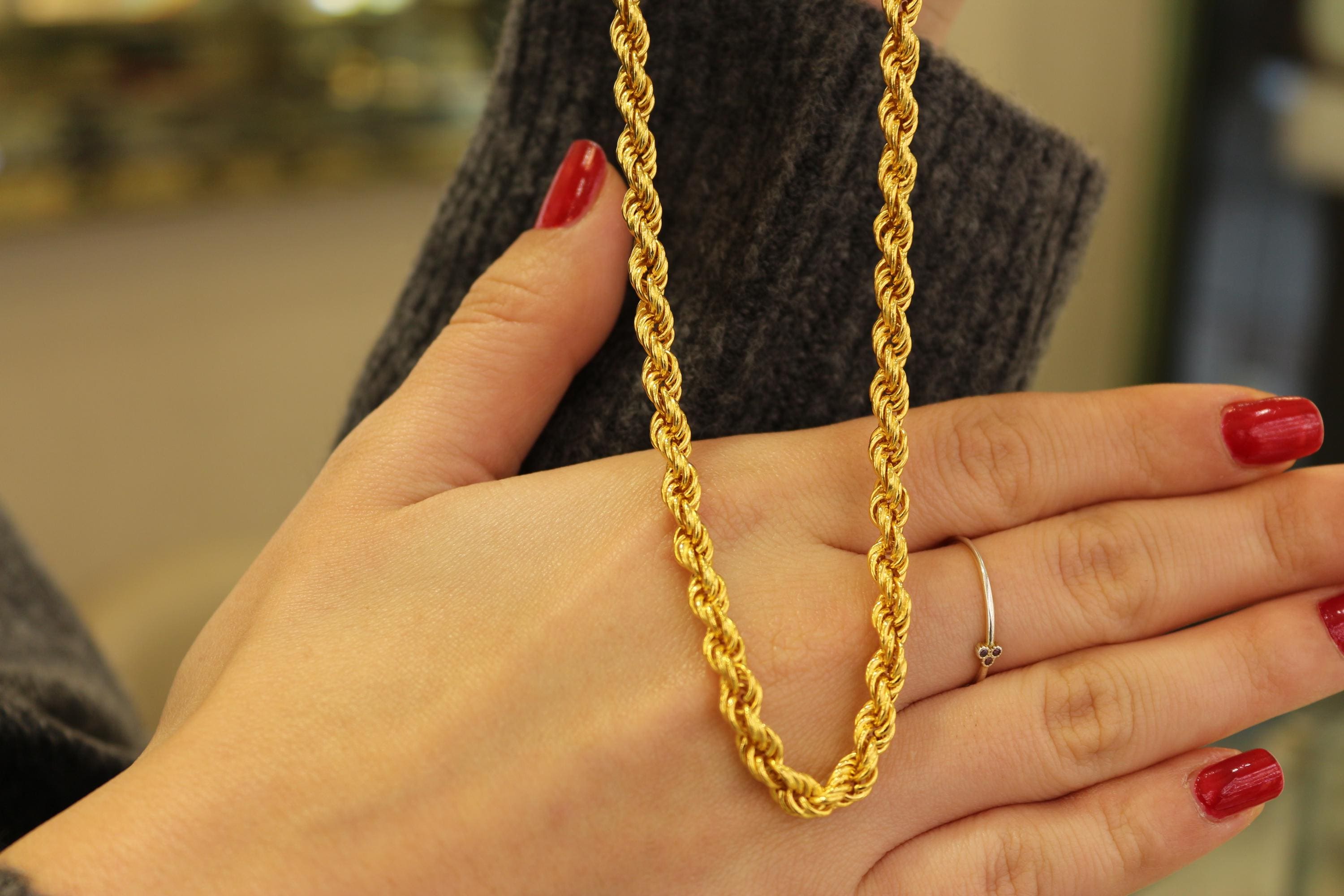 22K Gold Rope Chain Necklace, 5.00 Mm Gold Chain, Jewelry for Men, Rope ...