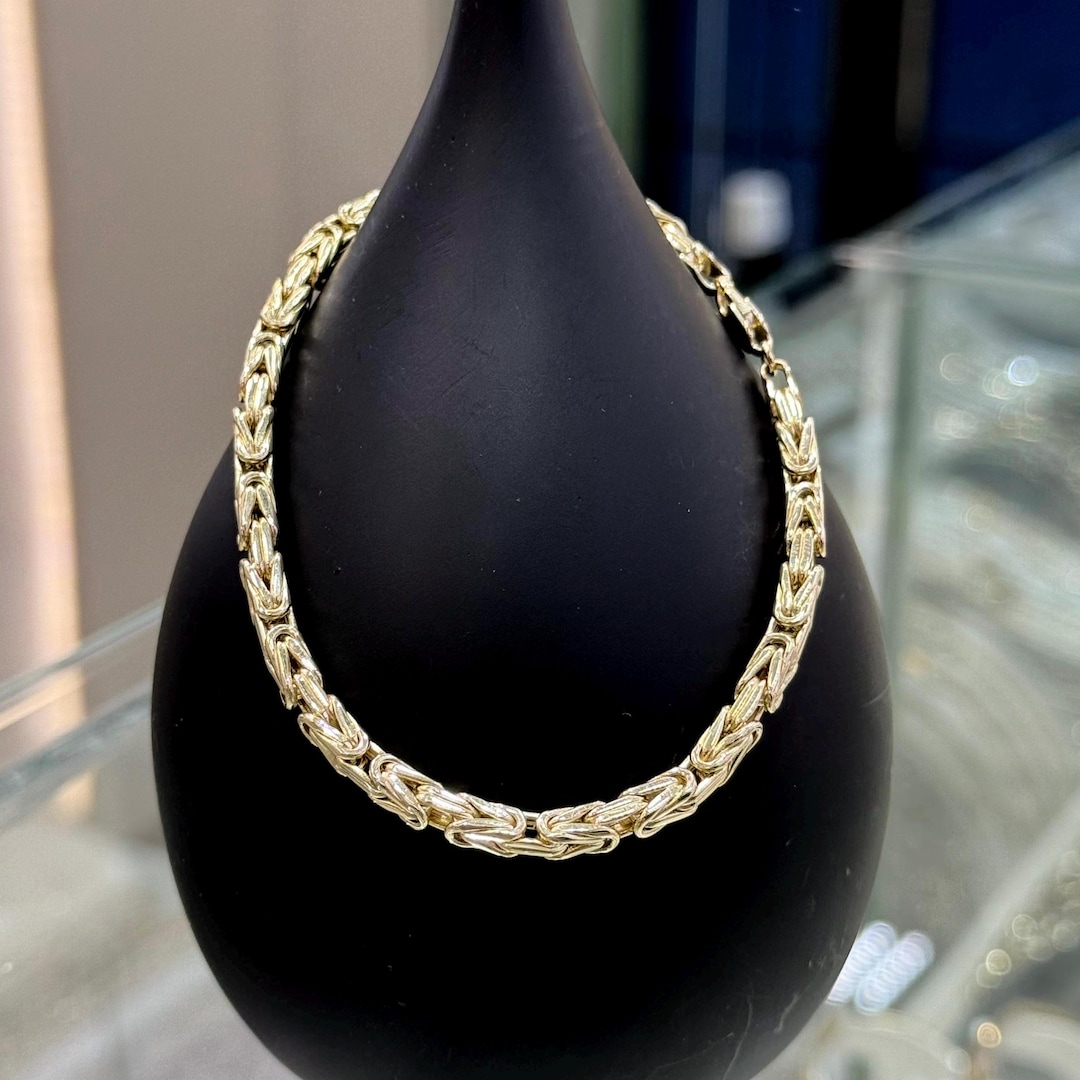 14K Gold Byzantine Chain Bracelet, 4mm Gold Link Bracelet, 14K Gold ...