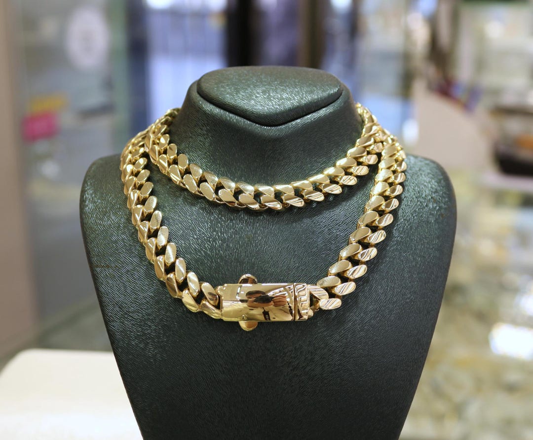 14k Gold Miami Curb Chain Necklace, 14k Miami Cuban, 9 Mm, 14k Gold ...