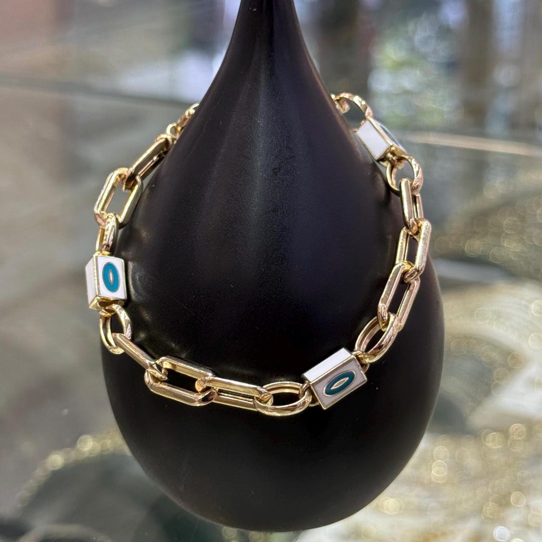 14K Gold Paperclip Chain Link Bracelet, 6.80 Mm Link Bracelet, Gold ...