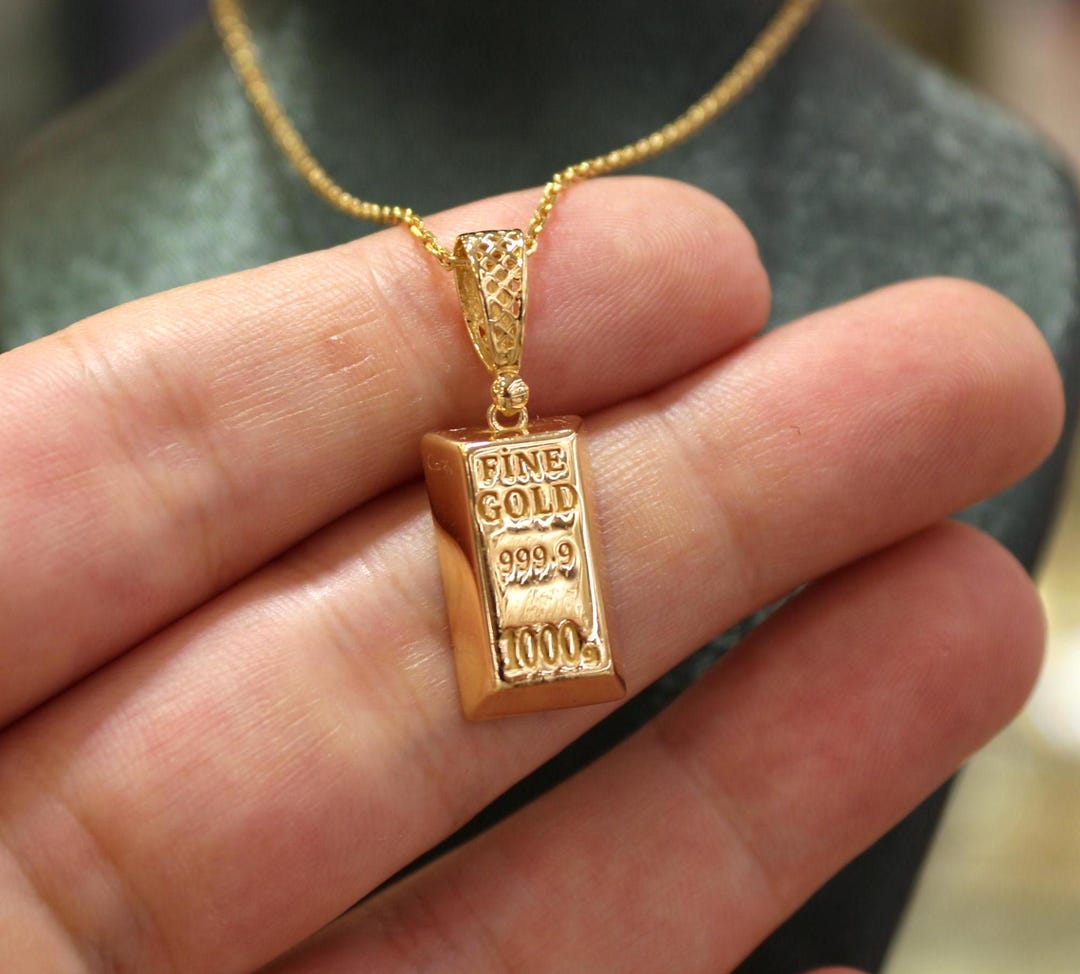 22K Gold Bar Pendant Necklace, 22K Bullion Gold Necklace, Gift for Her ...